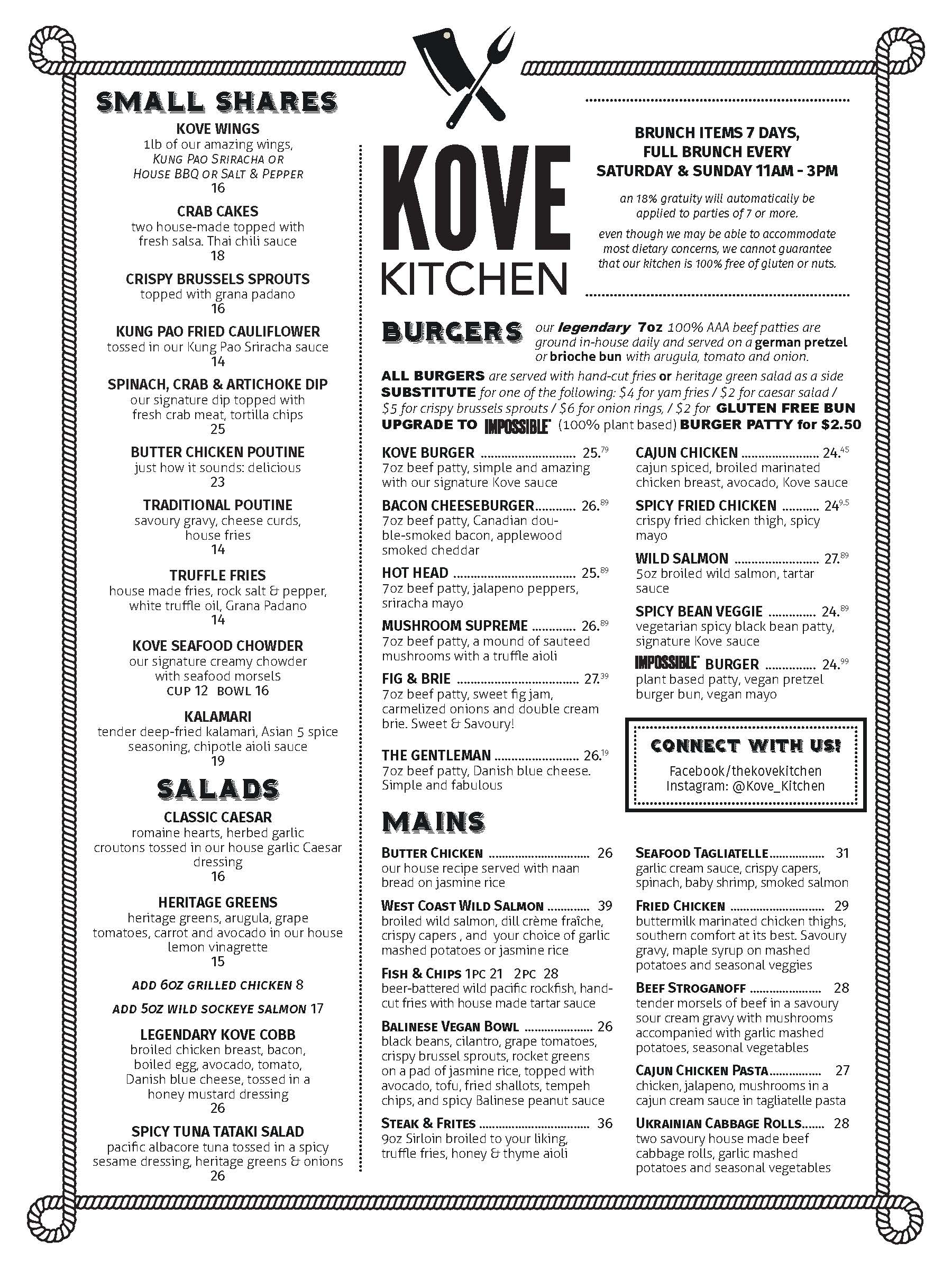 Main Menu & Features Kove Kitchen